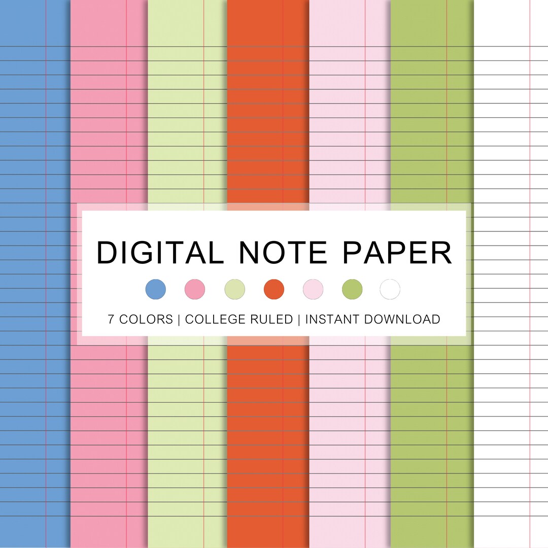 Digital Notebook Paper Templates Lined Paper Pack College Ruled | 7 ...