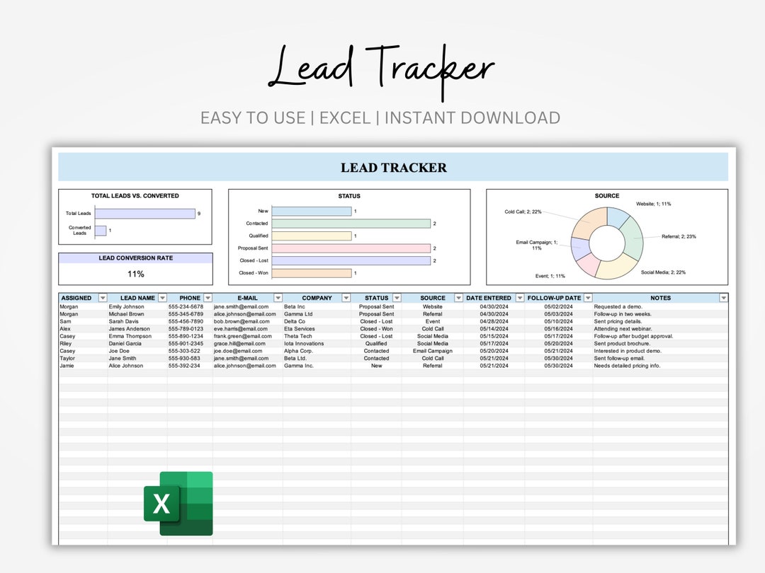 Lead Tracker Excel Template: Client & Sales Management CRM (digital ...