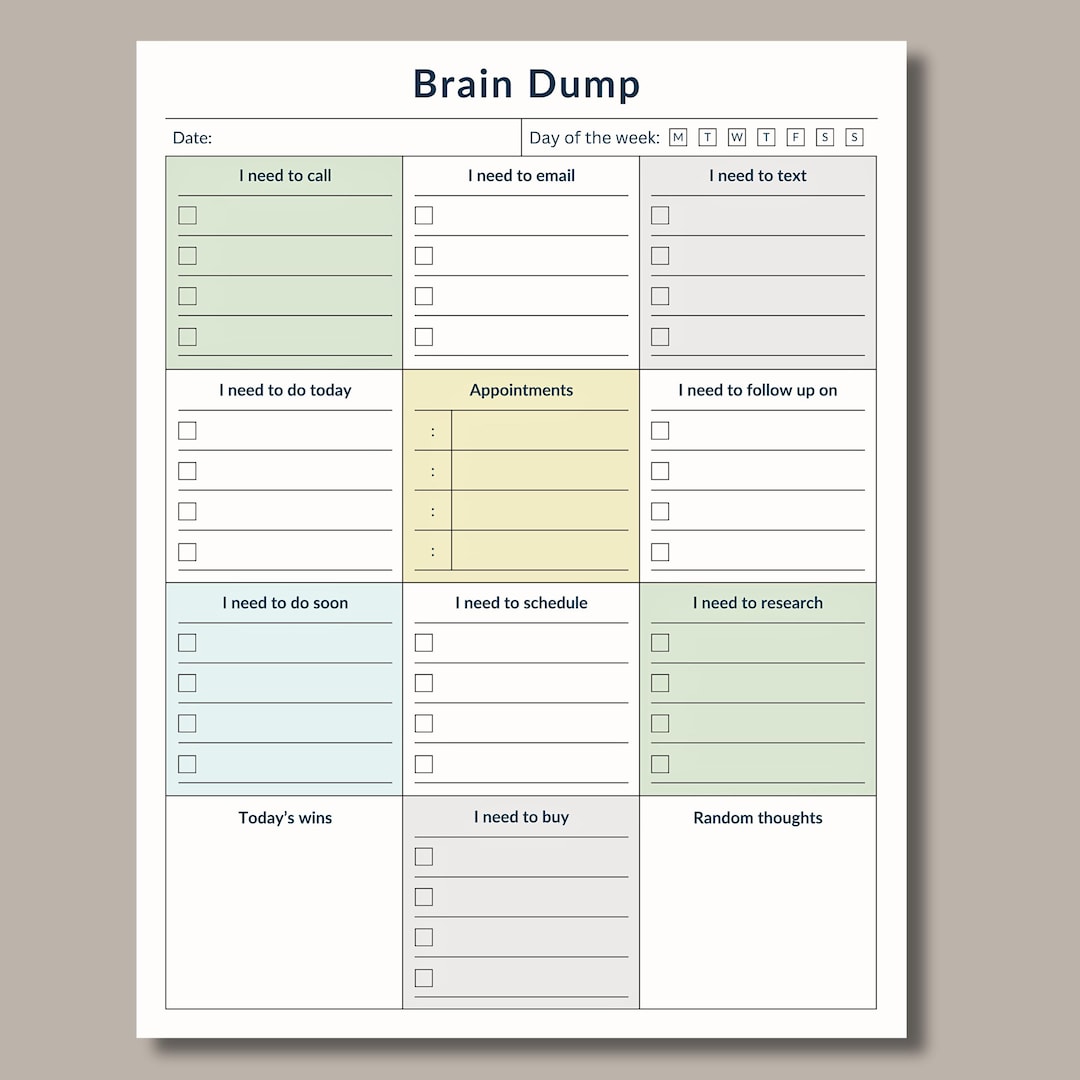 Brain Dump PDF Printable Daily Planner Digital Download Daily Checklist ...