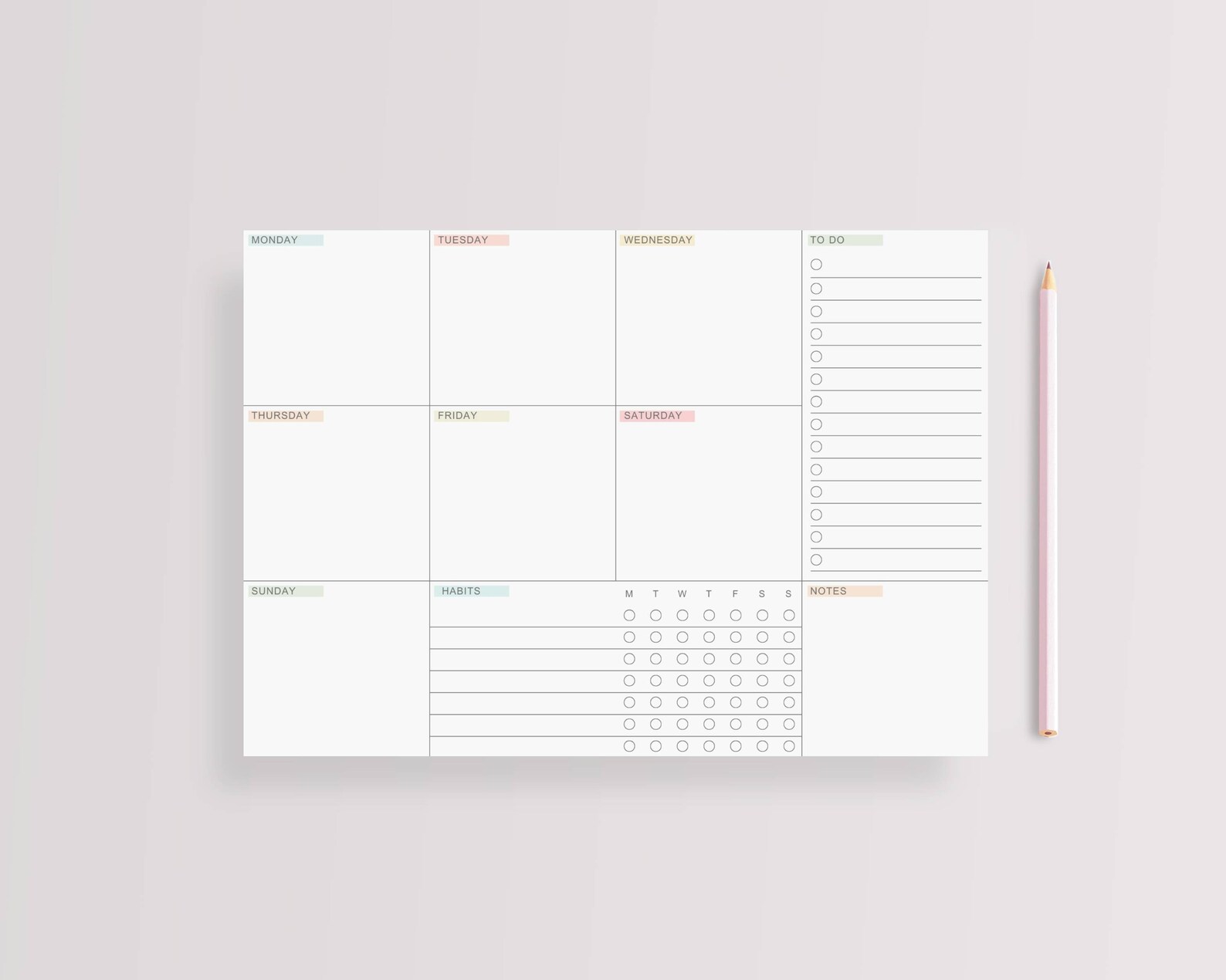 Minimalist Weekly Planner Printable: Landscape Layout, Undated (PDF ...