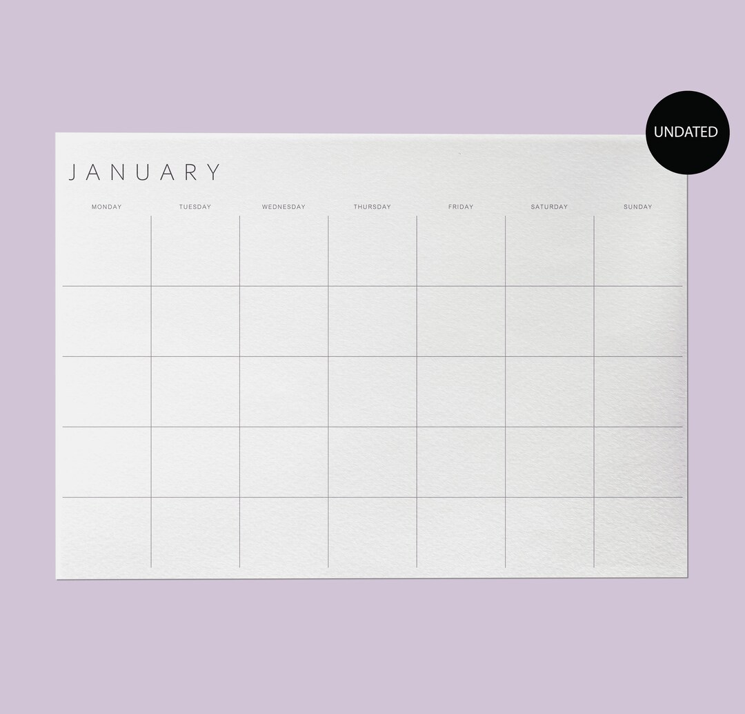 Undated Calendar Printable Monthly Planner Blank Calendar PDF ...