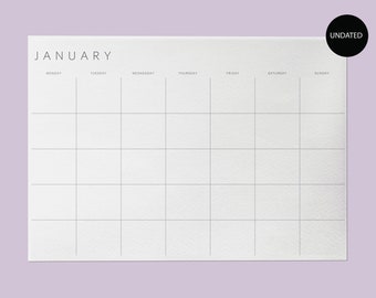 Printable Undated Calendar, Minimalist Calendar Template, Monday/sunday ...