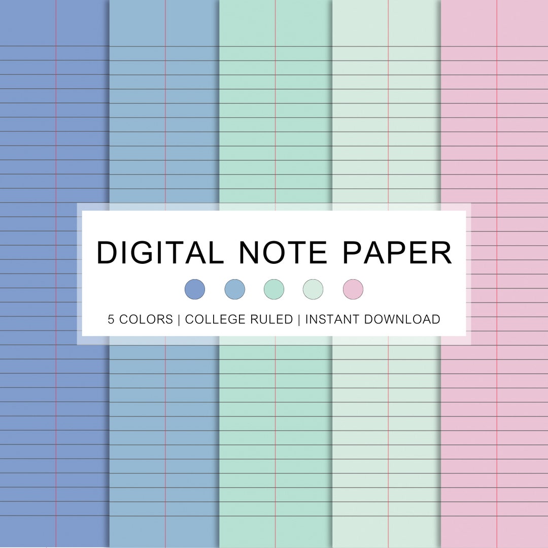 Digital Lined Paper Pack: Pastel Colors, College Ruled (PDF Download A4 ...