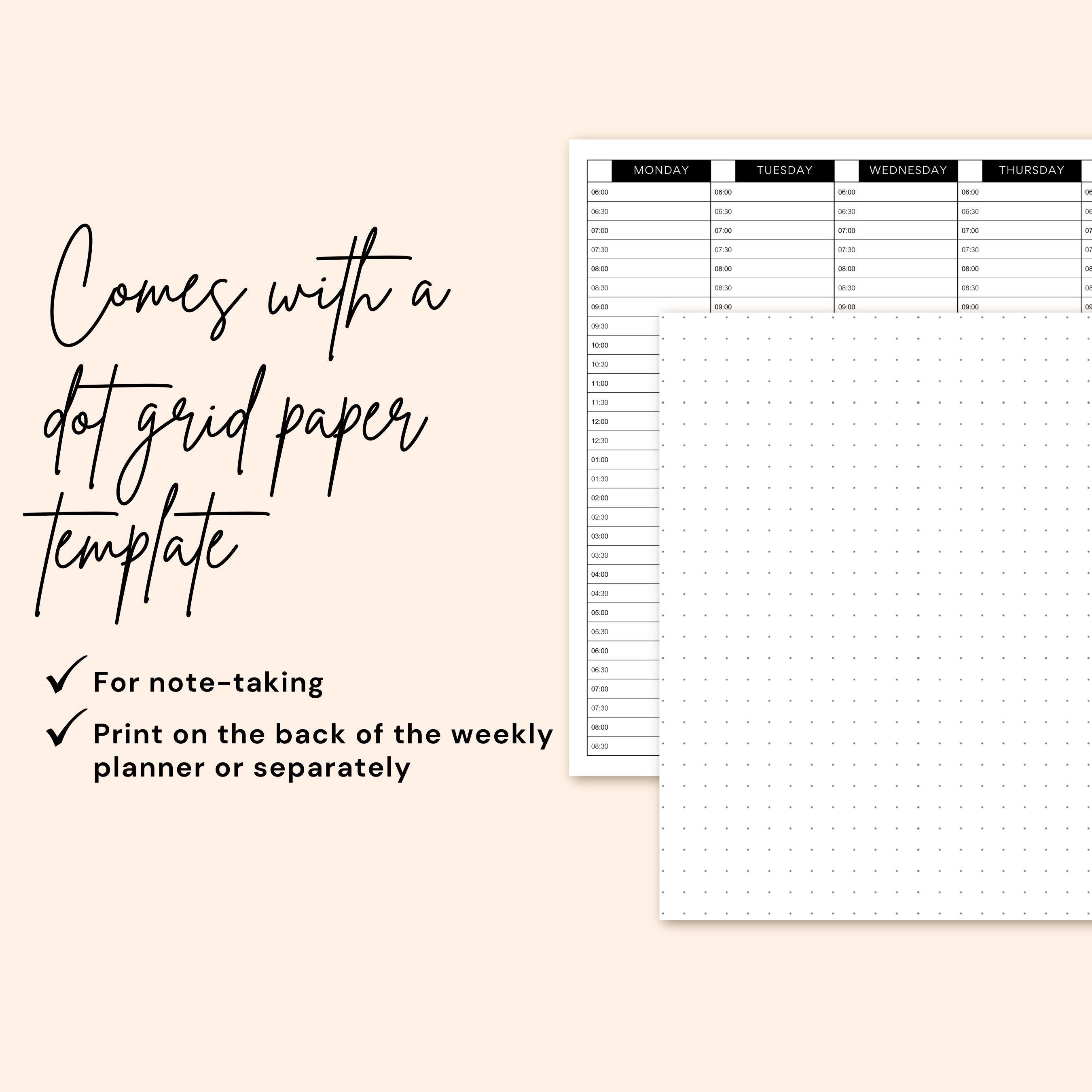 Undated Weekly Planner Printable Weekly Agenda Half-hourly Weekly ...