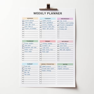 Modèle d'agenda hebdomadaire Liste de vérification des tâches ...