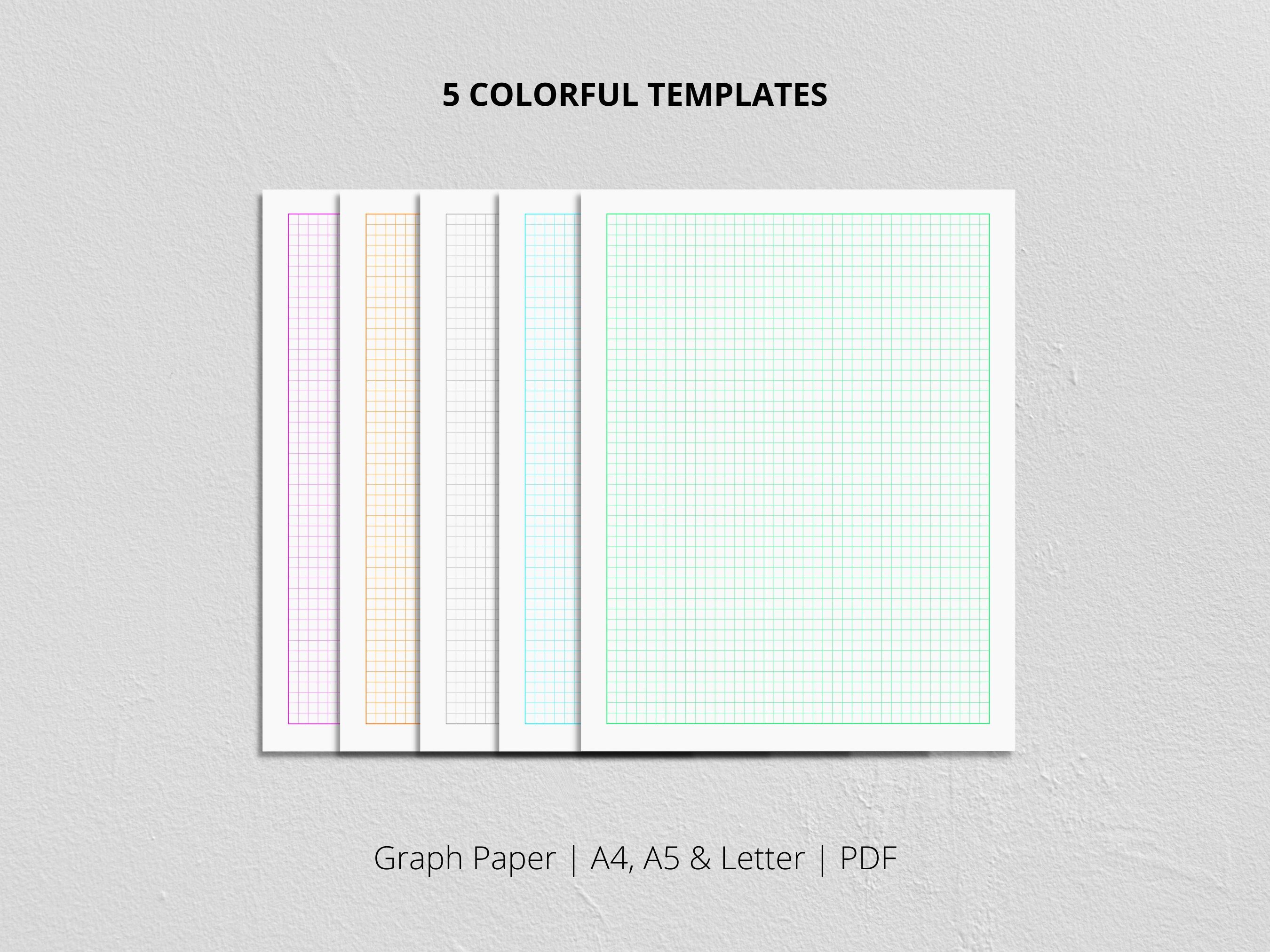 5 Printable Colorful Graph Paper Pack 5mm Graph Grid Notebook Pages for ...