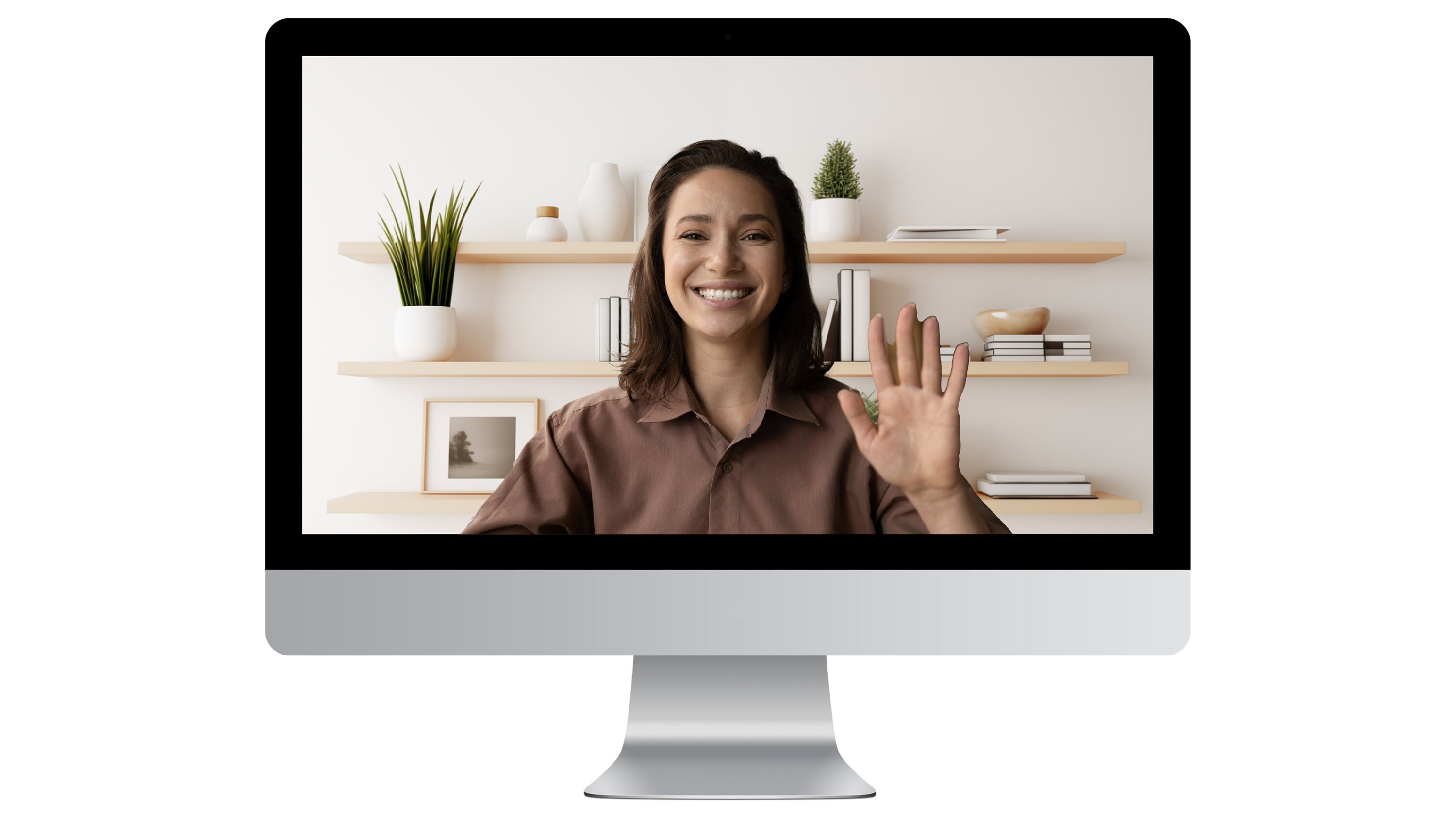 Modern Home Office Virtual Background: Minimalist Shelves & Plants (JPG ...