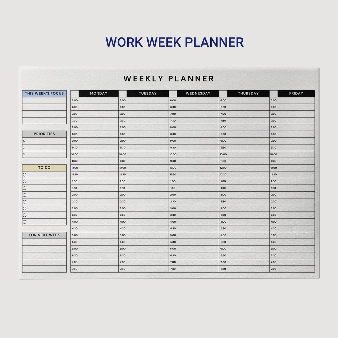 Work Week Planner Printable Daily Schedule Undated Weekly Planner ...