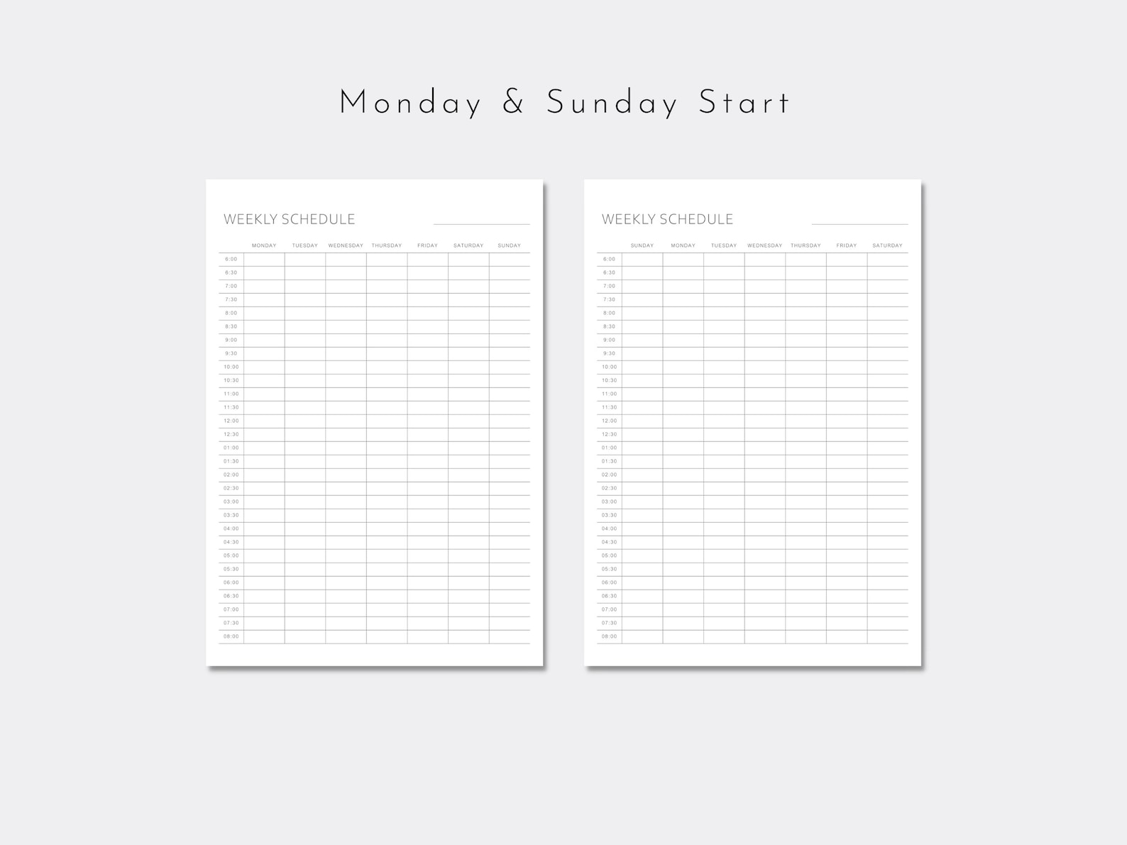 Printable Weekly Schedule, Minimalist Daily Planner, Half Hourly Agenda ...