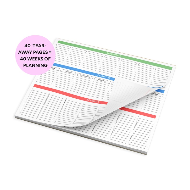 Weekly Planner Pad Funnel Down System Daily ADHD Planner, Tear-away ...