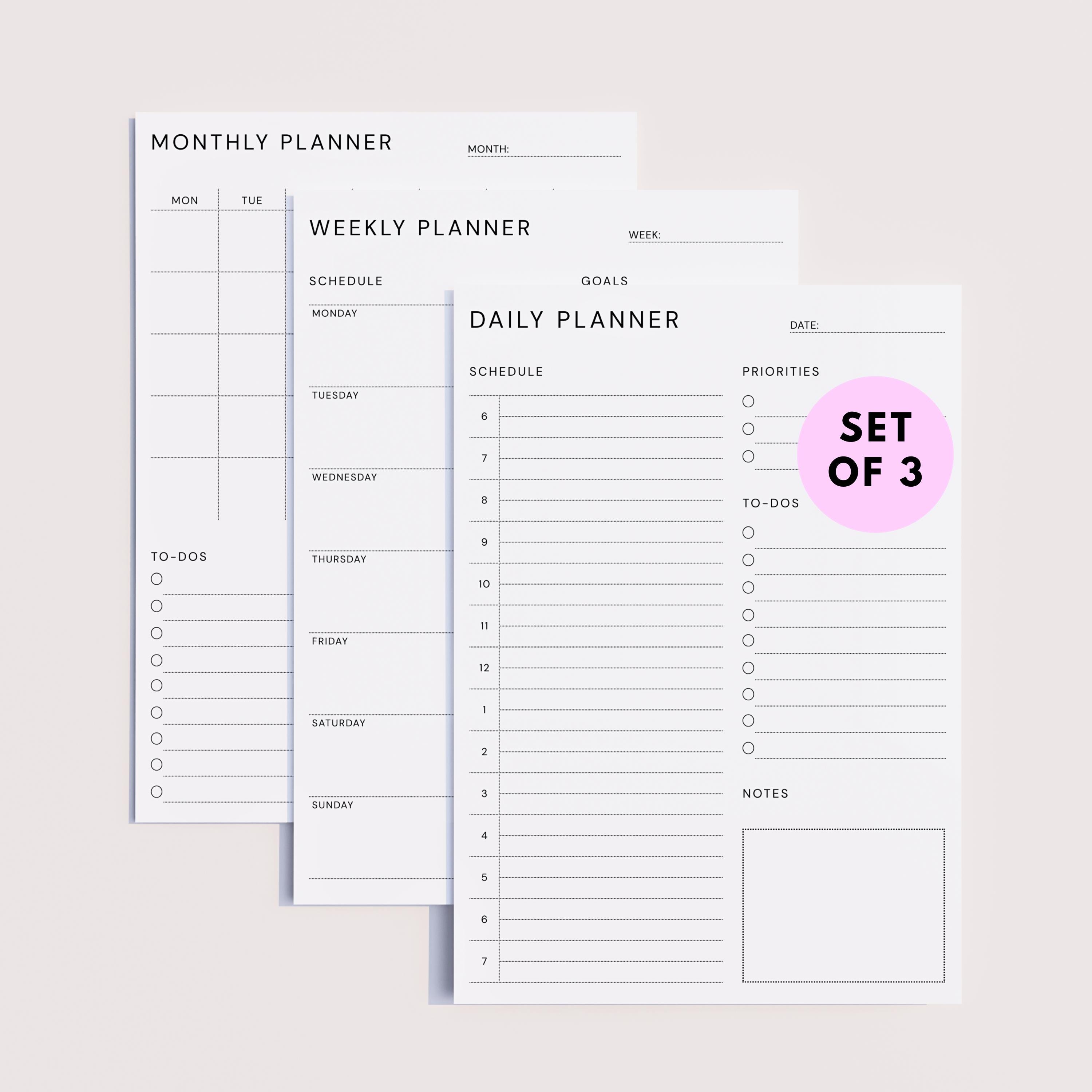 Printable Daily, Weekly & Monthly Planner Bundle PDF, A4 / Letter ...