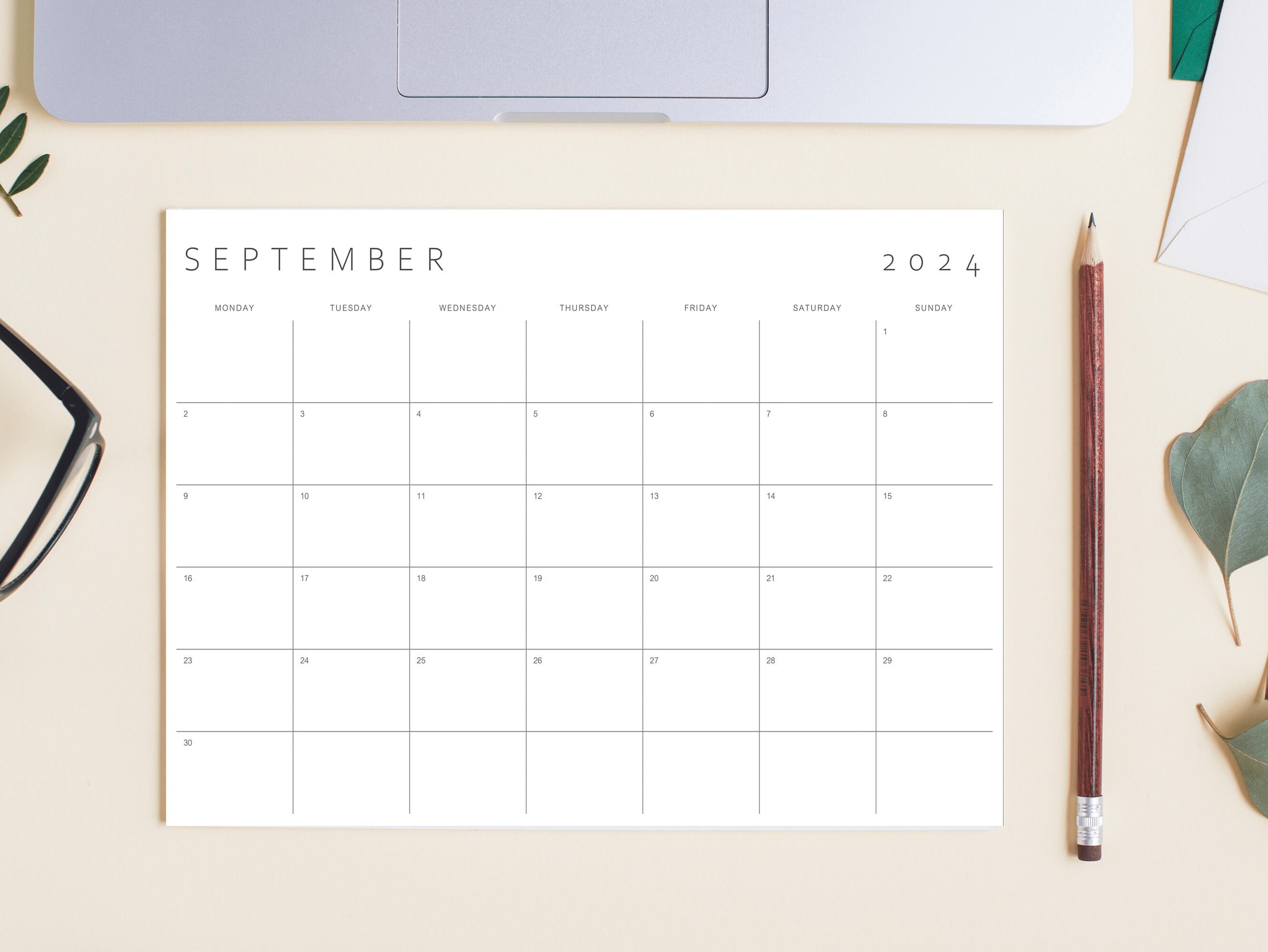 Druckbarer Kalender 2024 Monatsplaner 2024 A4, Letter, A3 Landschaft ...