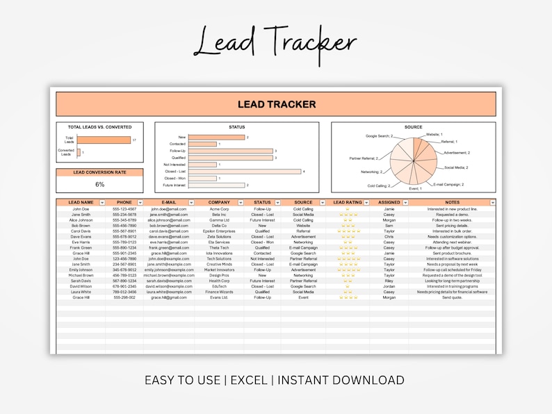 Lead Tracker Simple Excel Sales Lead Tracker, Client Tracking ...