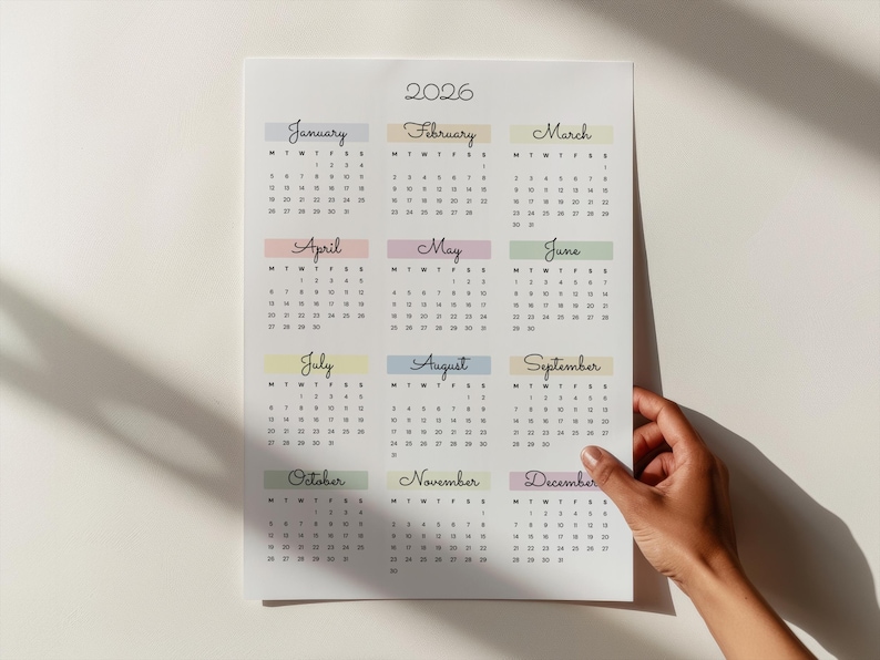2026 Year at A Glance Desk Calendar: Minimalist Pastel Planner (digital ...