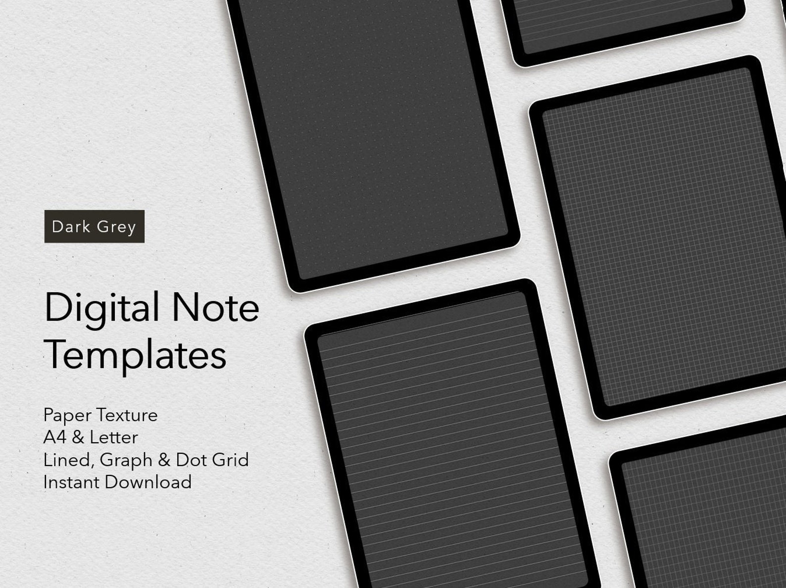 Dark Gray Digital Note Paper Templates: Lined, Dot, Graph (PDF) - Etsy