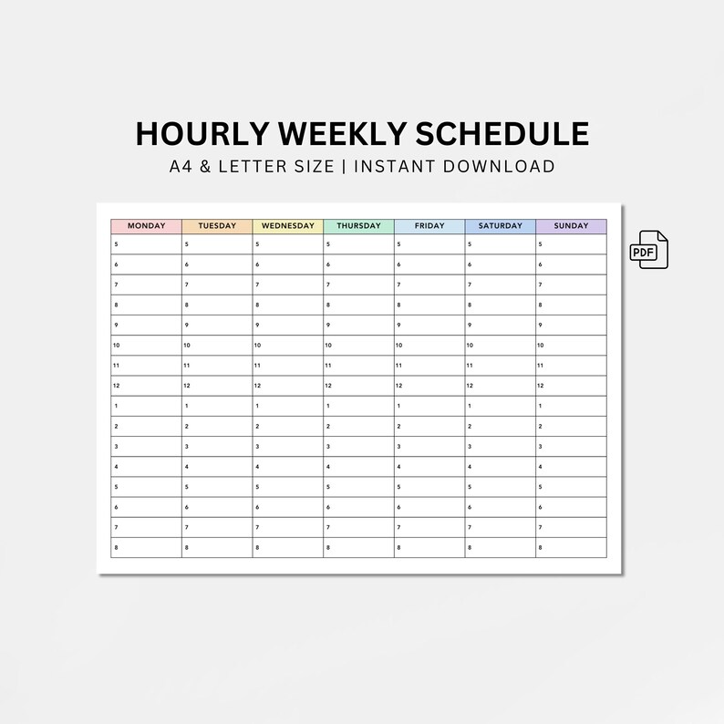 Hourly Weekly Planner Template: Colorful Printable Schedule (PDF) - Etsy