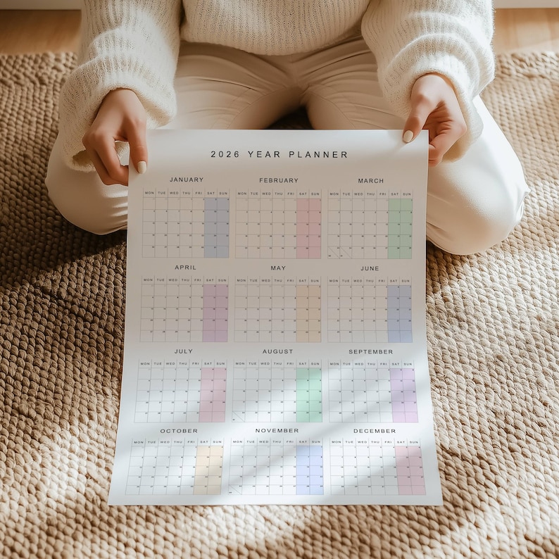 Wandkalender poster 2026 minimalistische jaarplanner A1 A2 A3 afdrukken ...