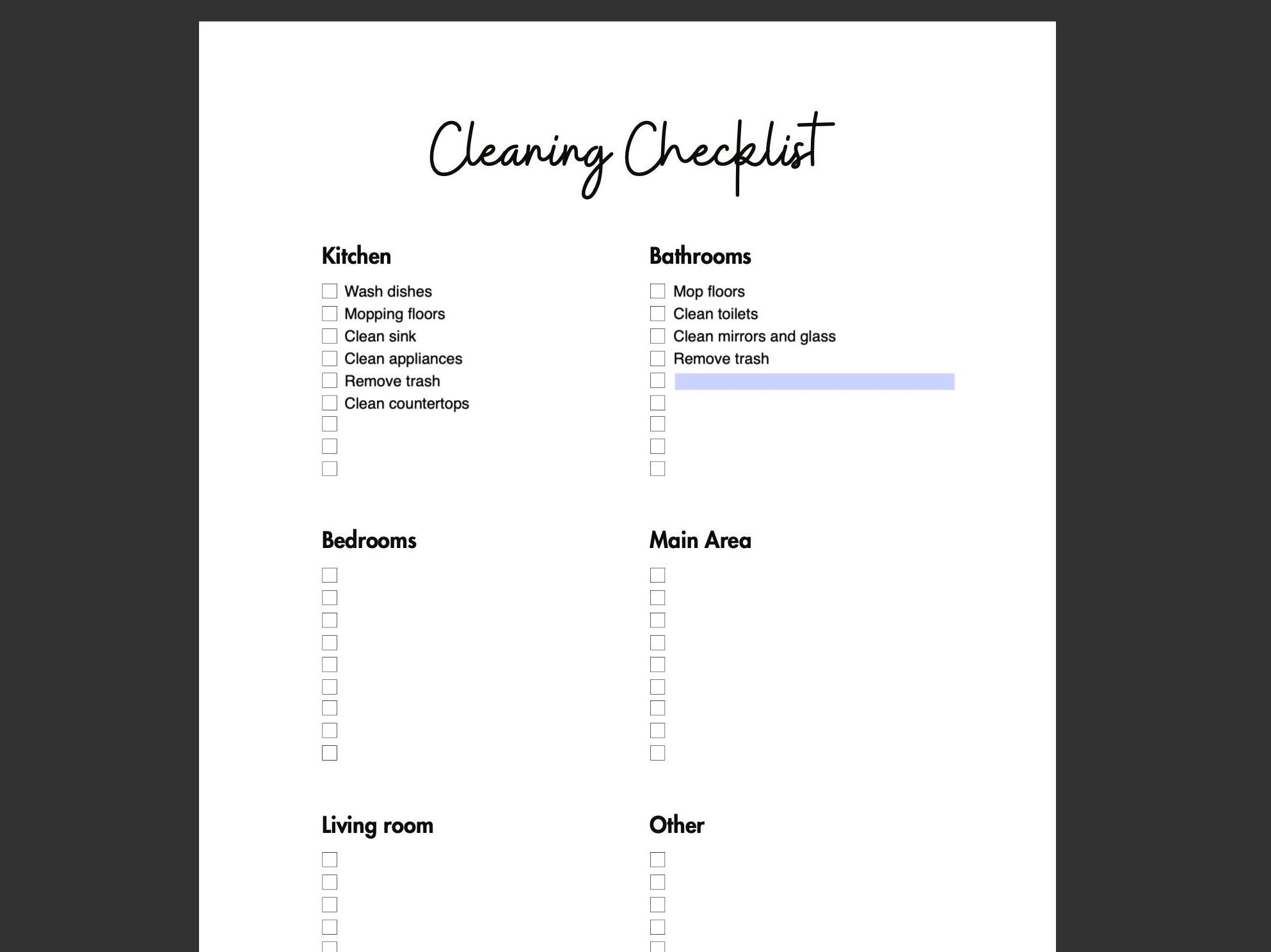 Cleaning Checklist Printable and Digital PDF With Fillable - Etsy