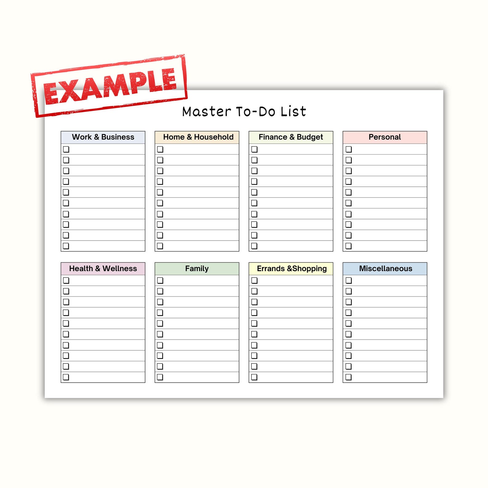 Master To-do List Editable Canva Template Printable Task List, Digital ...