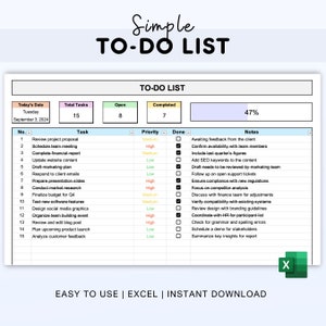 Excel to Do List Template: Simple Task Tracker (digital Download) - Etsy