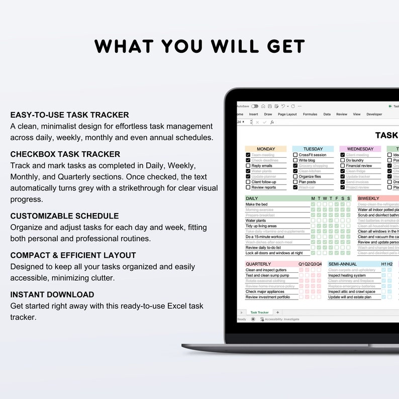 Excel Task Tracker Template: Daily, Weekly, Monthly (digital Download ...