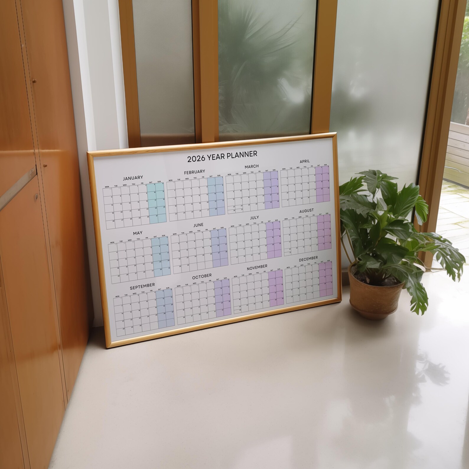 Wall Calendar 2026 Horizontal Yearly Planner, Mermaidcore Pink Blue ...