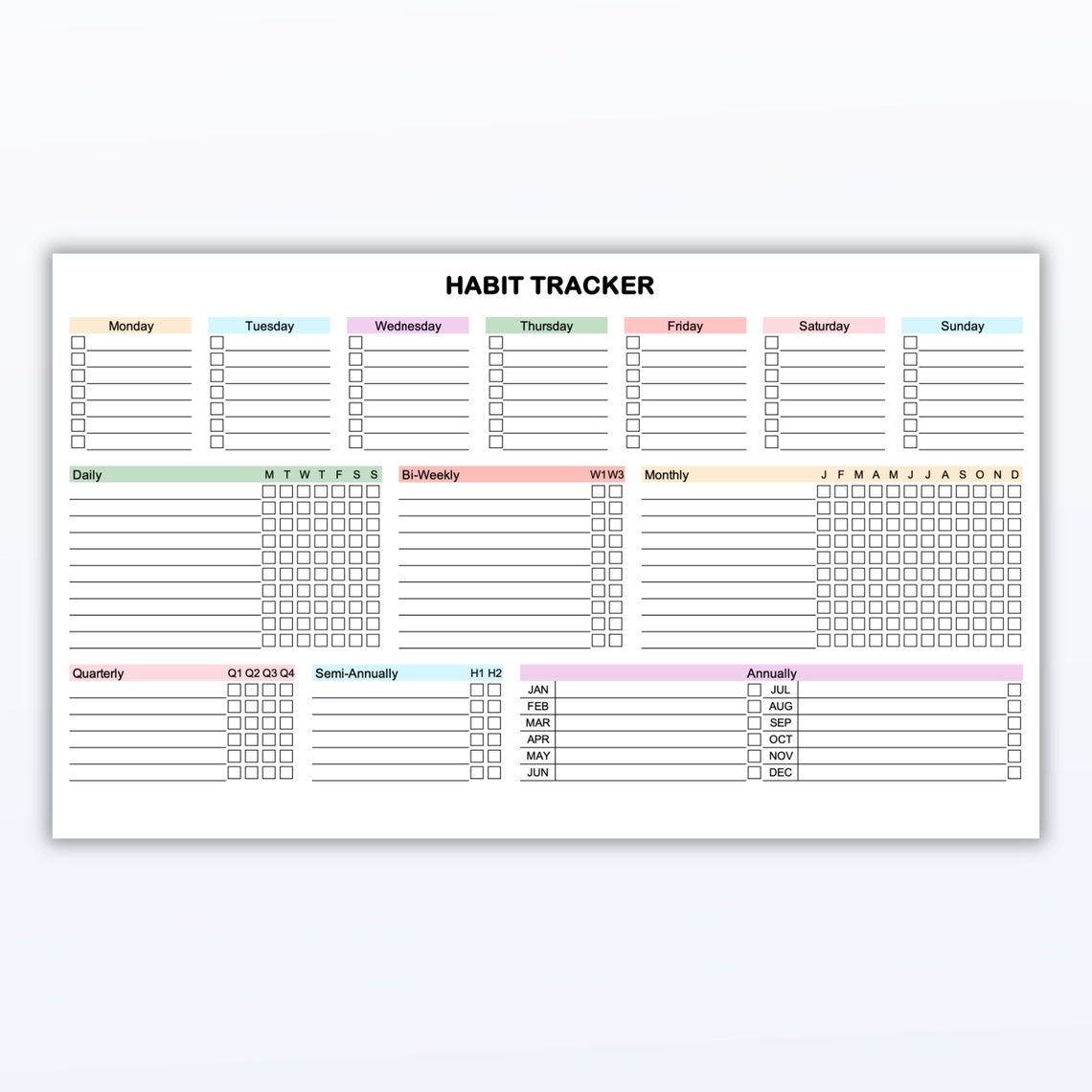 Excel Habit Tracker Template: Daily, Weekly, Monthly (digital Download ...