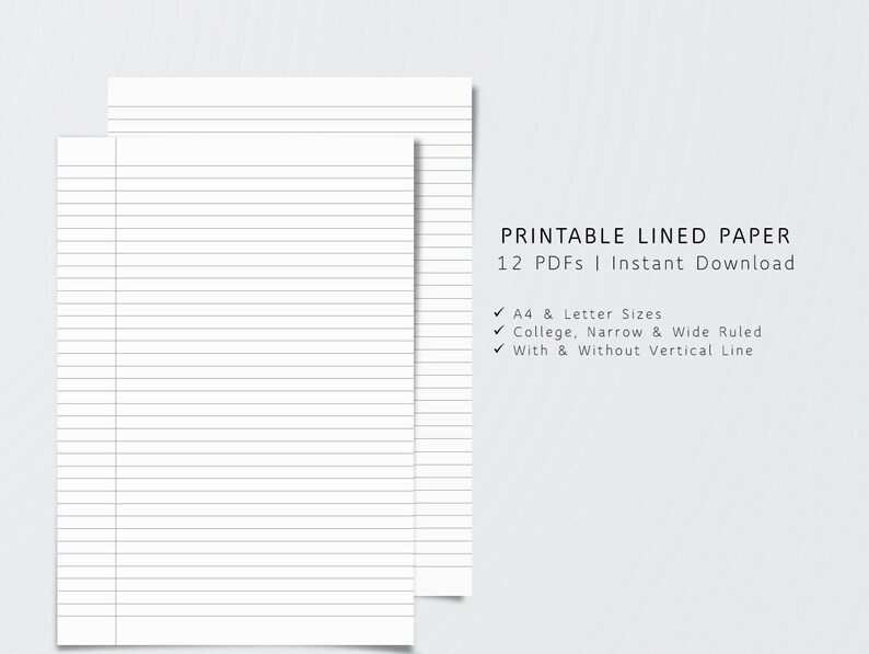 Printable Lined Paper Bundle 6 Templates Wide, Narrow and College Ruled ...