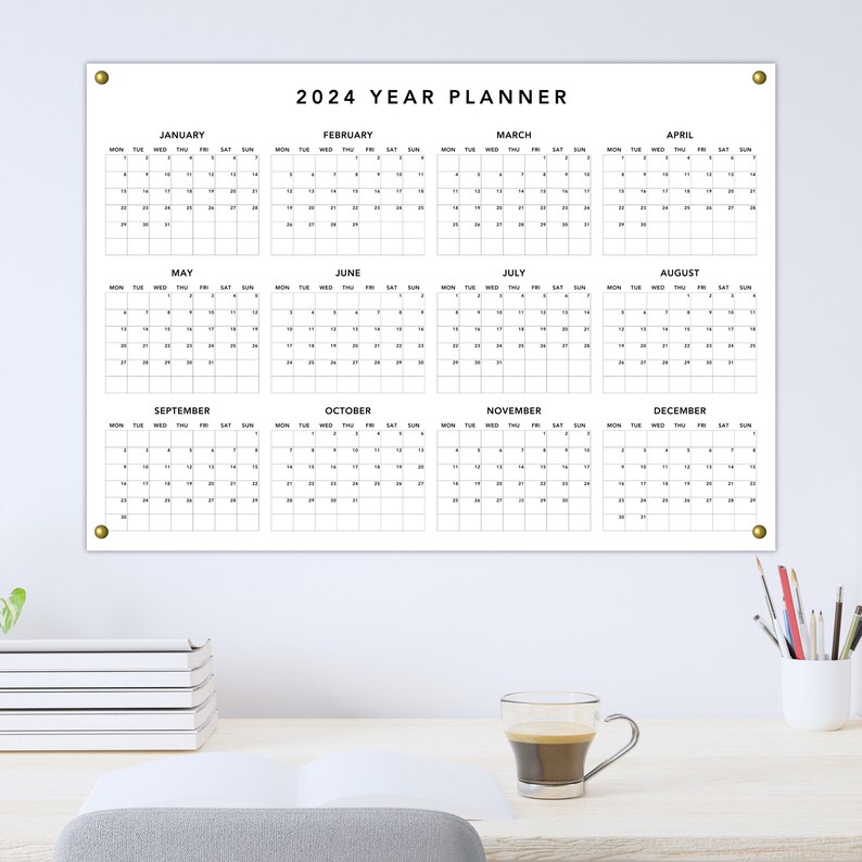 Large Wall Planner 2024 PDF Printable Wall Calendar 2024 Download Black ...