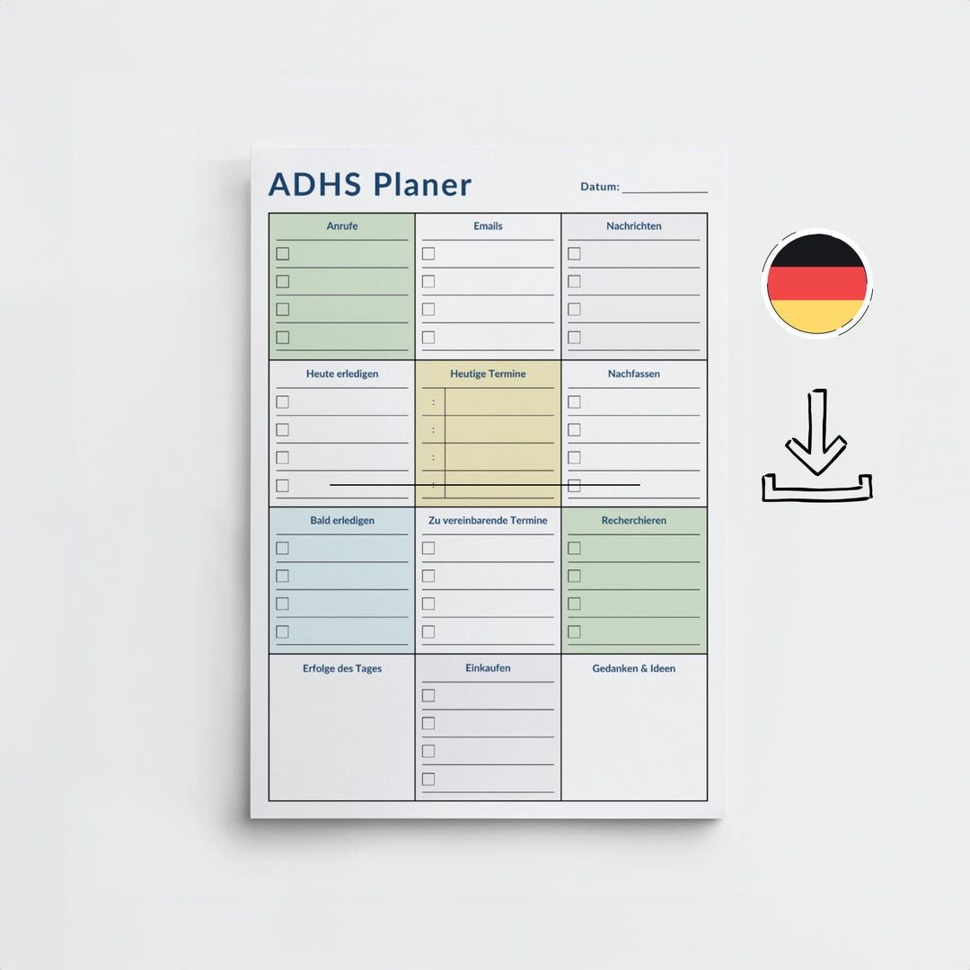 ADHD Planner Printable PDF German A4 & A5 Digital Download Daily ...