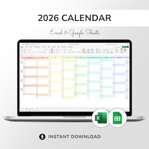 2026 Rainbow Calendar Excel & Google Sheets Planner (digital Download ...