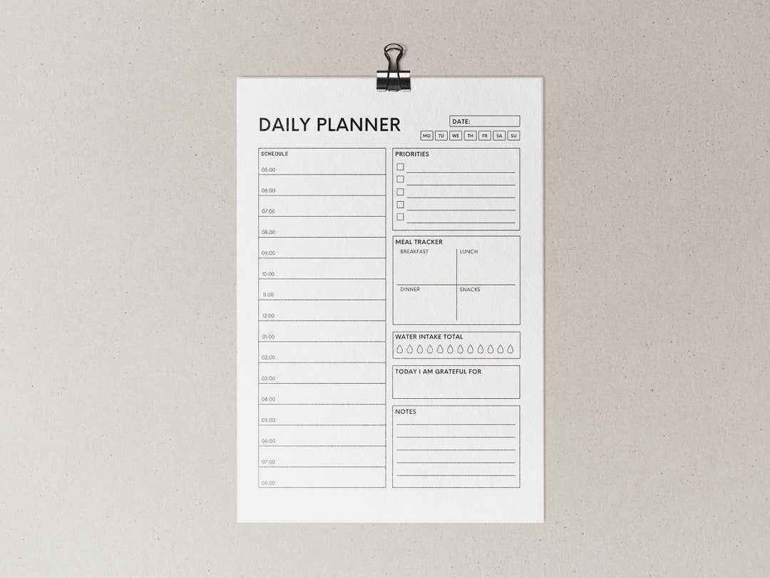 Daily Planner Template PDF Printable and Digital Minimalist Daily ...