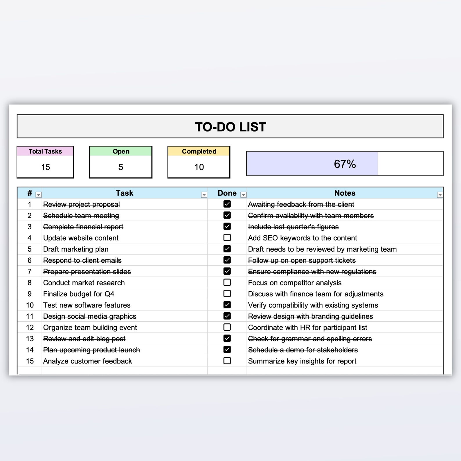 To Do List Excel Template: Simple Task Tracker With Checkboxes (digital ...