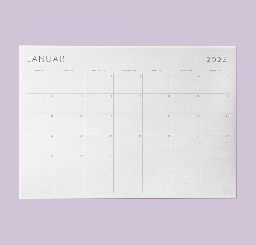 2024 Kalender Druckbar Deutsch 2024 Monatlicher Kalender Zum Ausdrucken ...