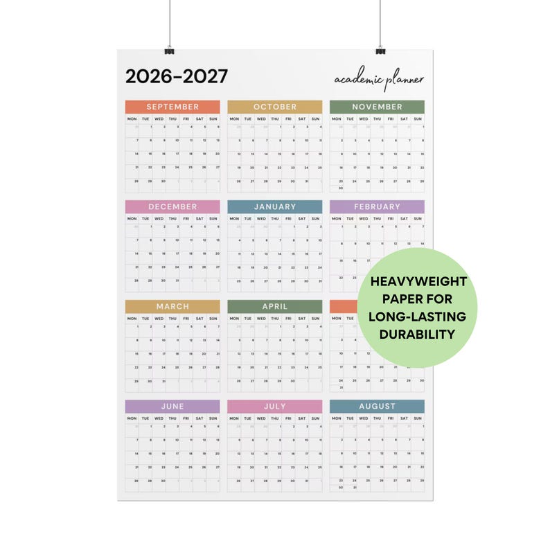 Academic Year Planner Sep 26 - Aug 27, Large Wall Poster, Student ...
