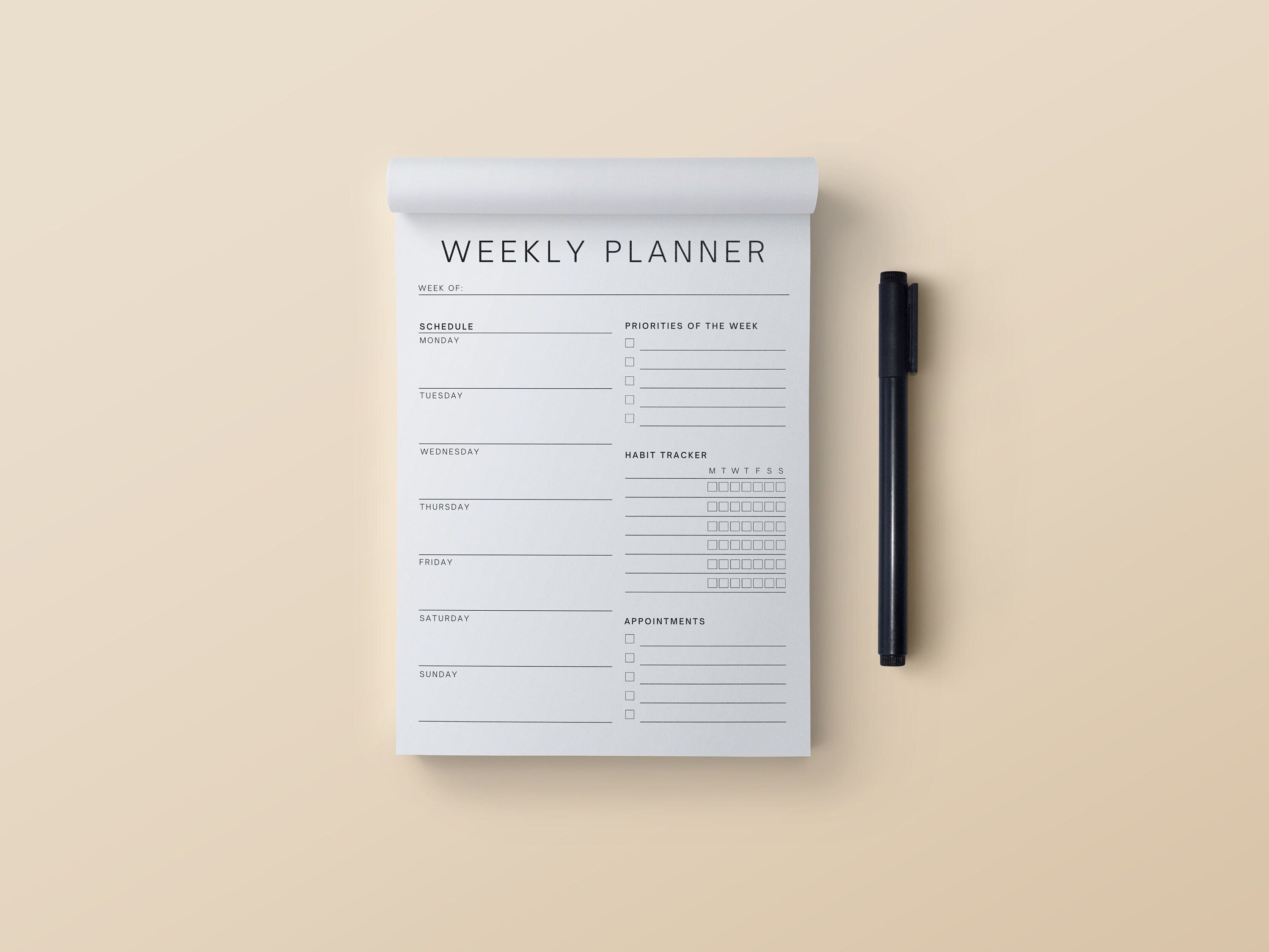 Weekly Planner Printable Minimalist Weekly Planner PDF Weekly - Etsy UK