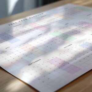 2025 Yearly Calendar Large Wall Planner, Minimalist Poster, Horizontal ...
