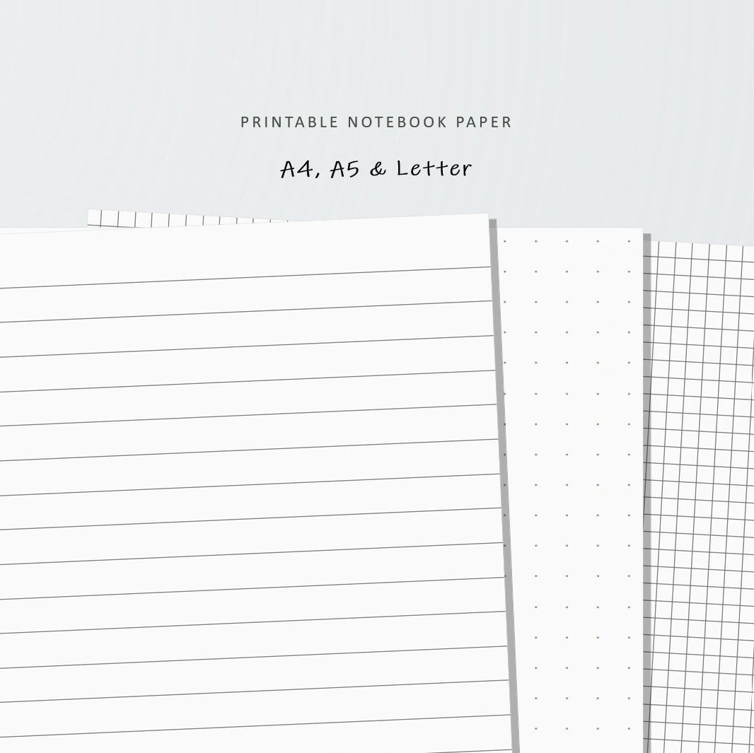 Printable Notebook Paper Bundle Lined Graph & Dot Grid - Etsy