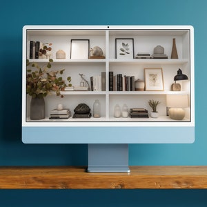 Modern White Shelves Virtual Background: Home Office Decor (JPG Digital ...