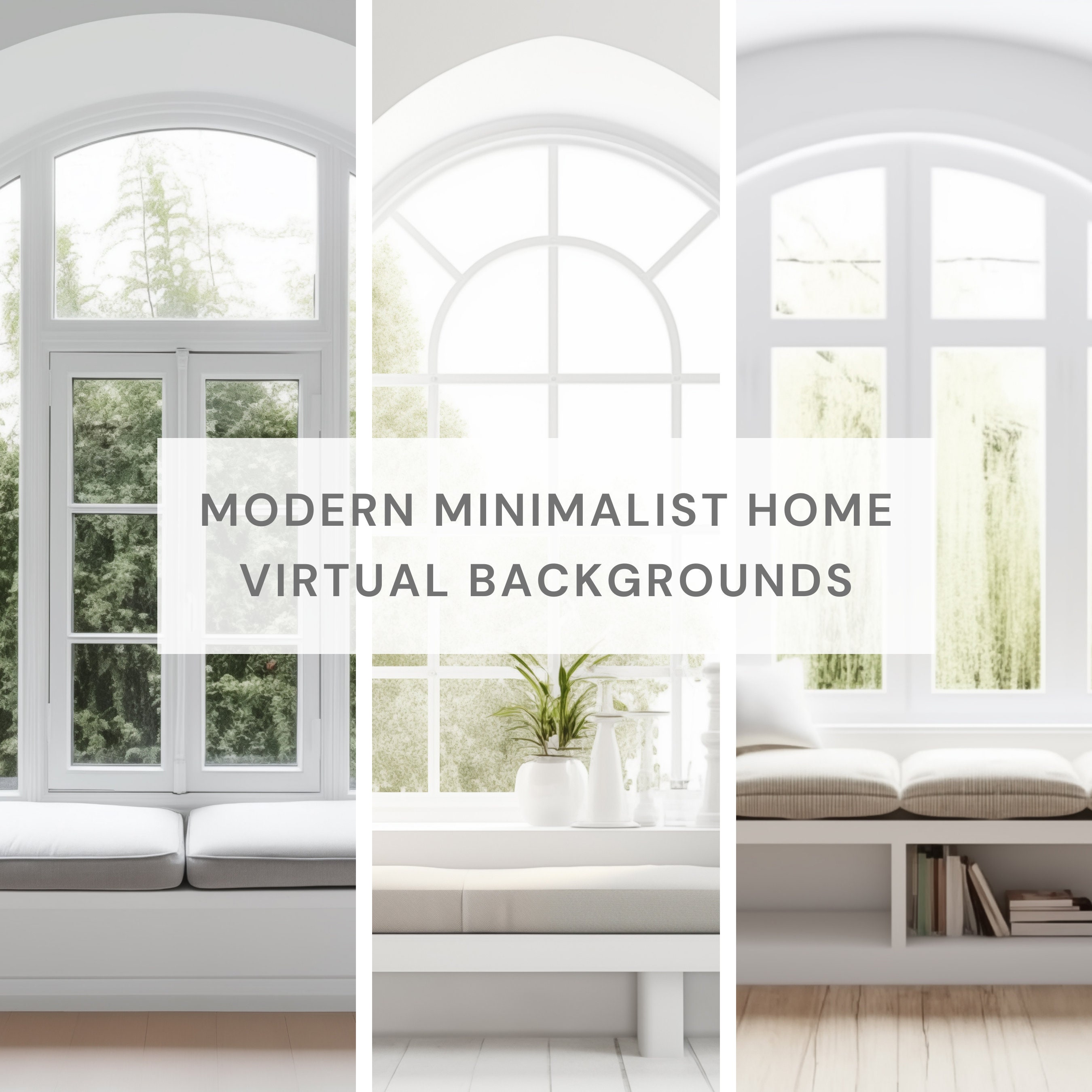Minimalist Home Virtual Backgrounds: Arched Windows, Bookshelves (JPG ...