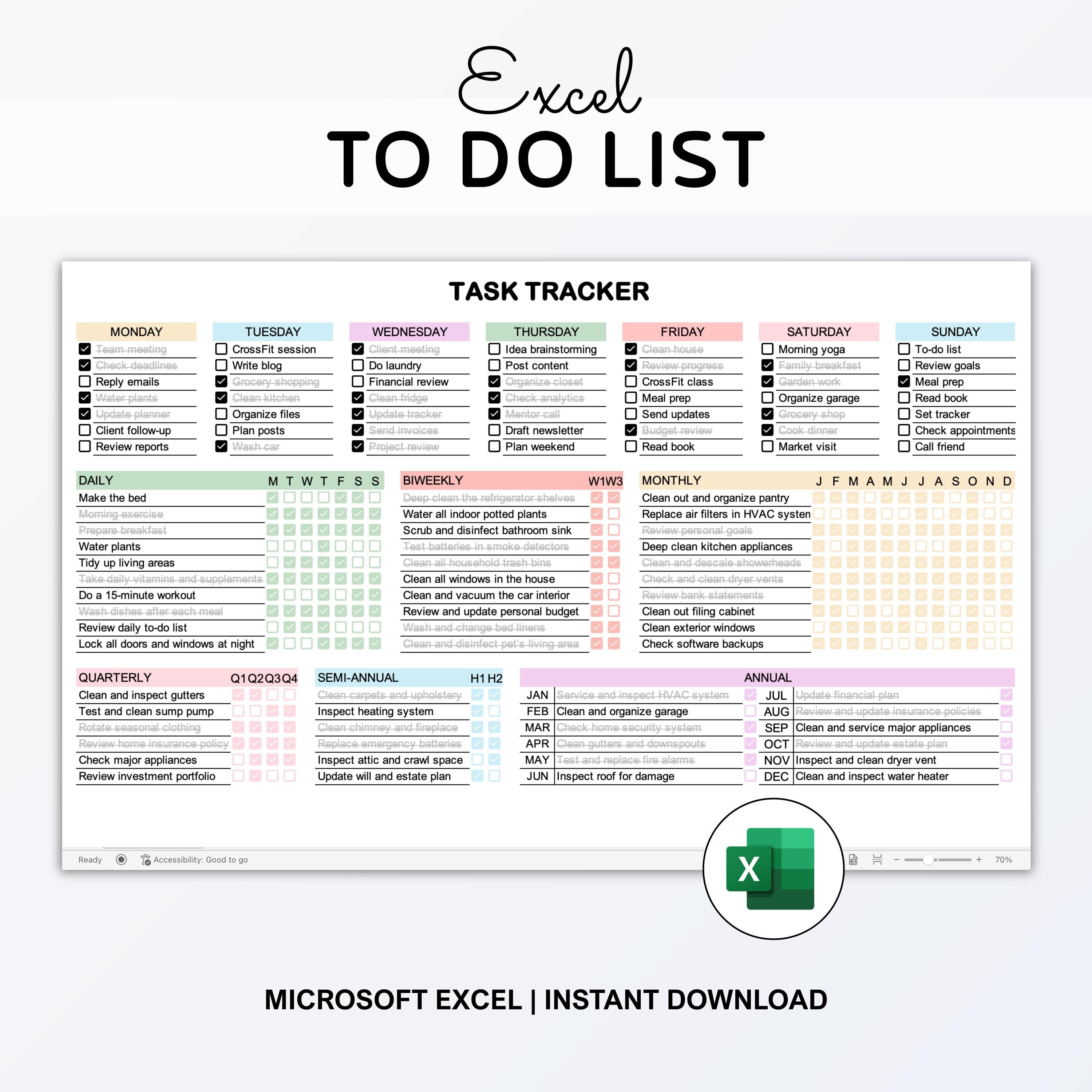 Excel Task Tracker Template: Daily, Weekly, Monthly (digital Download ...