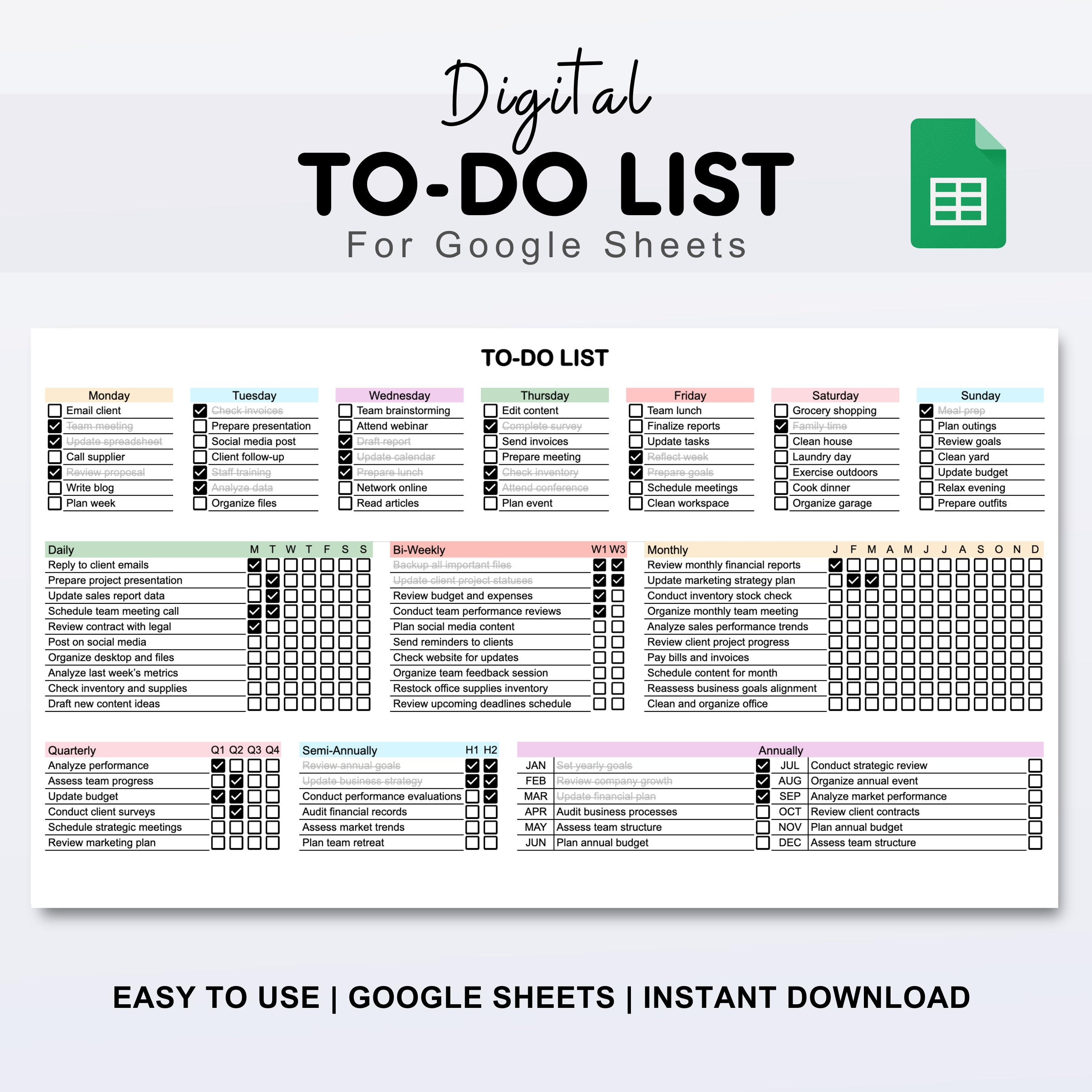 Google Sheets to Do List Template: Daily, Weekly, Monthly Task Tracker ...
