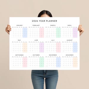 2026 Wall Calendar Printable PDF & PNG, Year at a Glance Planner ...