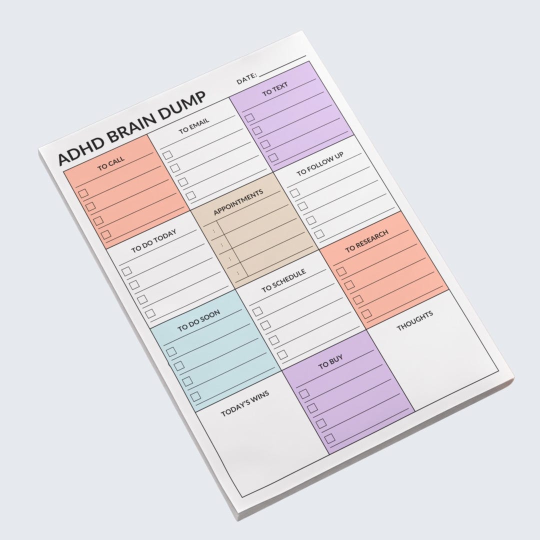 ADHD Sticky Note Planner Pad – Daily Brain Dump Checklist for ...