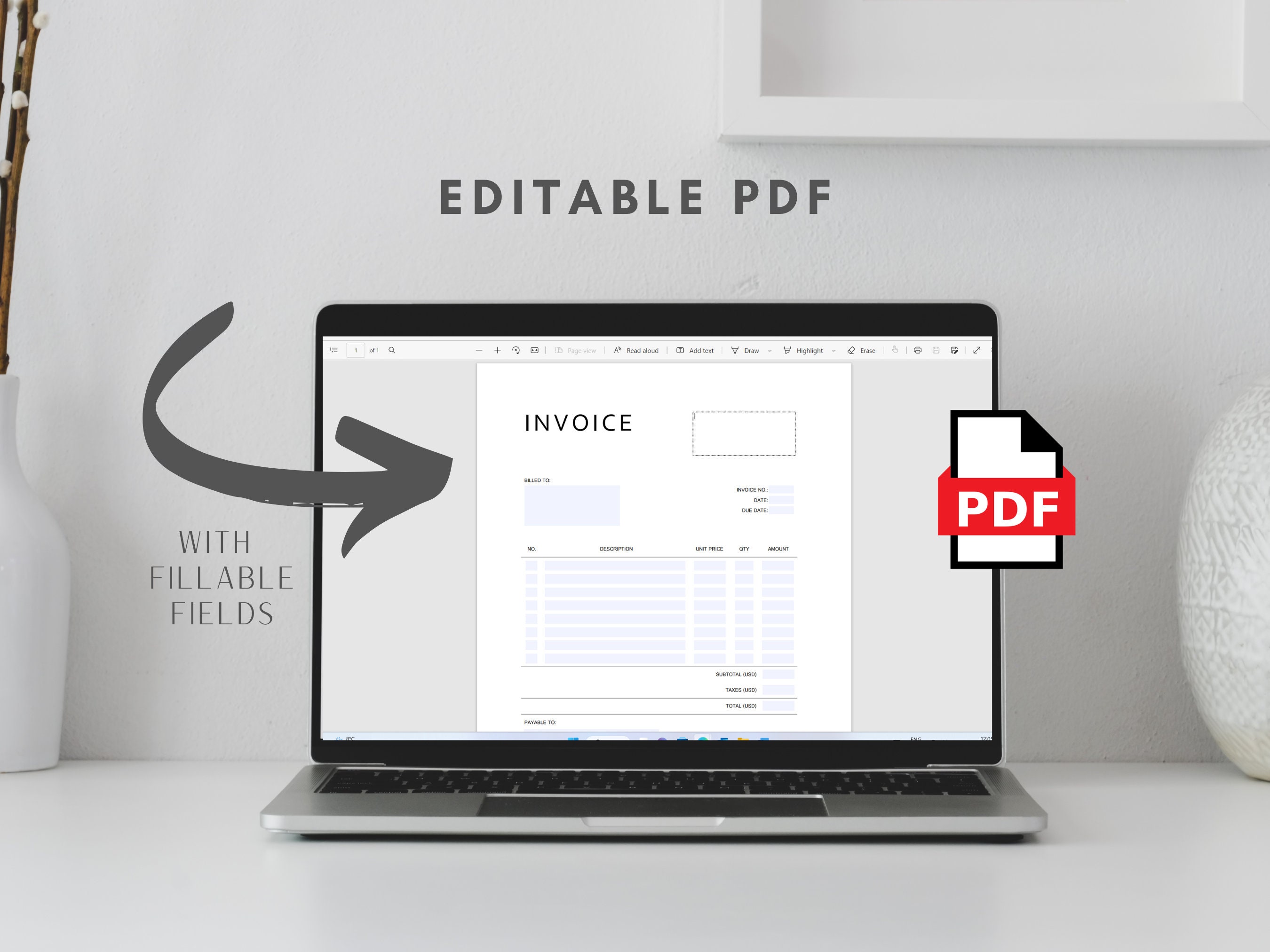 Invoice Template Printable and Digital Invoice Form PDF, Editable ...