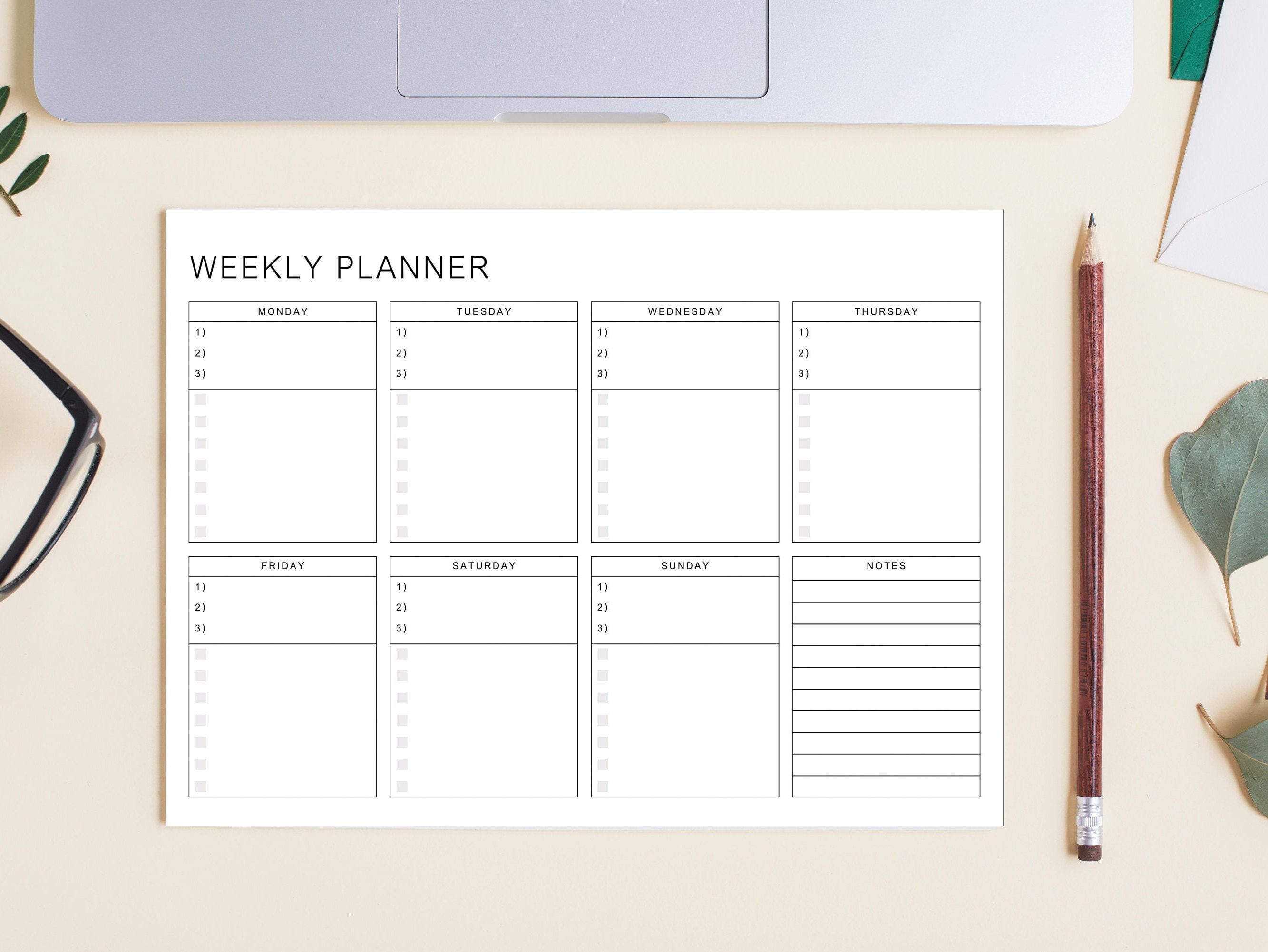 Printable Weekly Planner PDF Weekly Checklist Minimalist Weekly ...