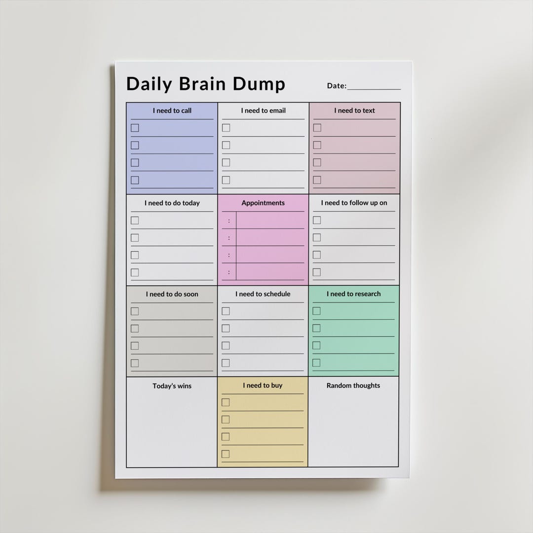 ADHD Daily Planner PDF: Brain Dump Printable (US Letter & A4 Size ...