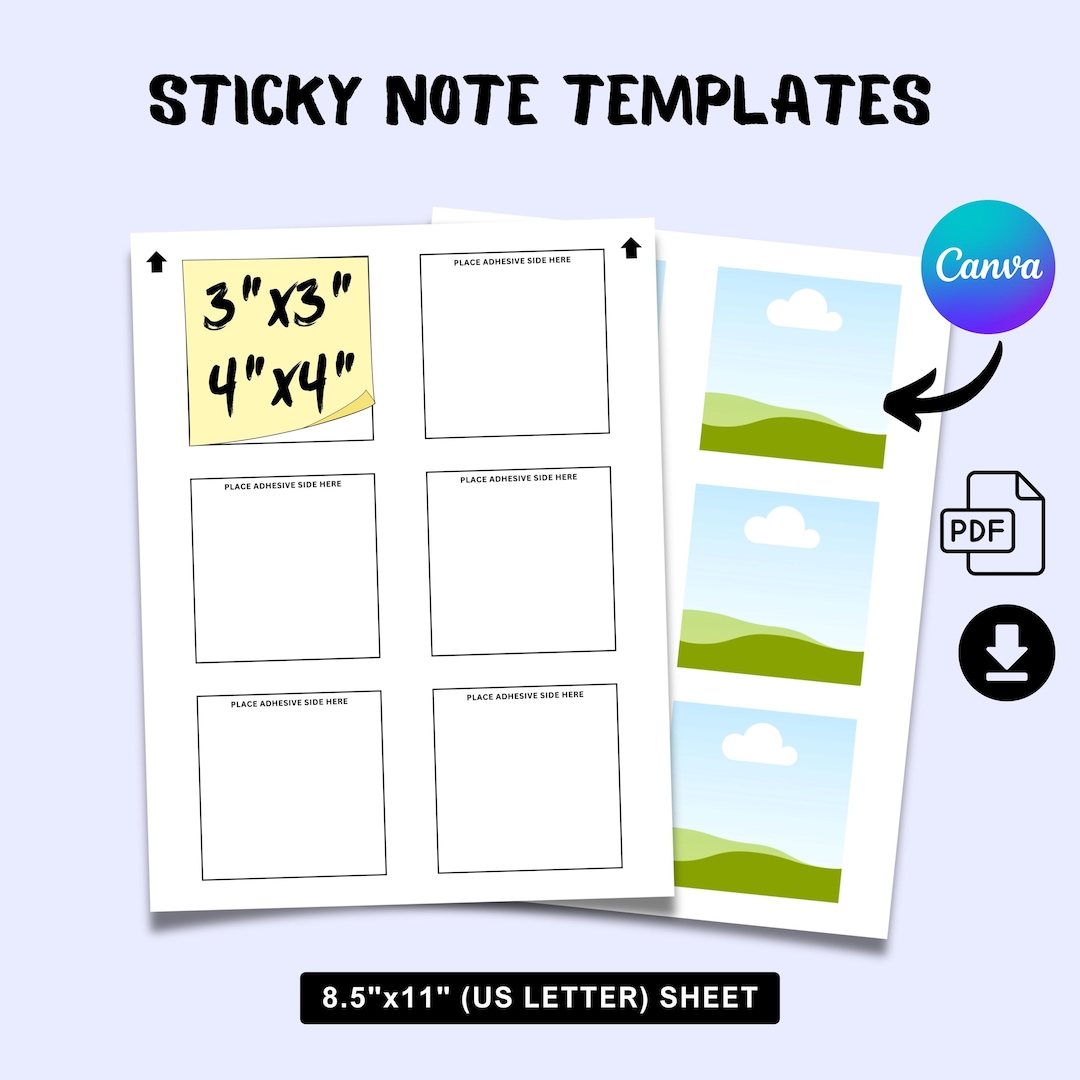 Sticky Note Template Set | Canva and PDF Templates for Custom 3"x3" & 4 ...