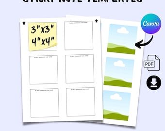Sticky Note Template Bundle | Canva and PDF, 3x3 and 4x4 - Etsy