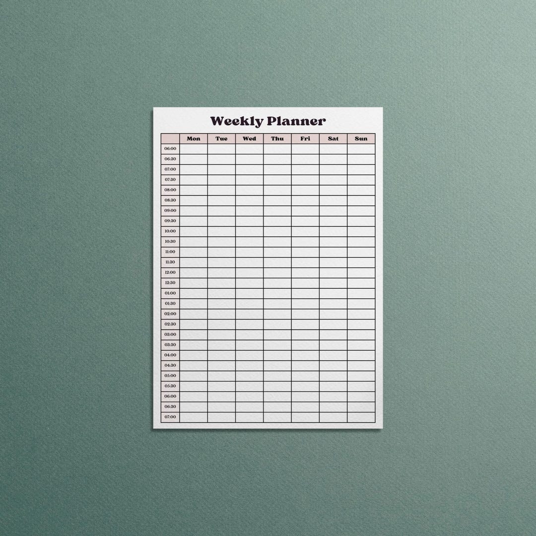 Weekly Planner PDF Half Hour Schedule | Printable Time Blocking Planner ...